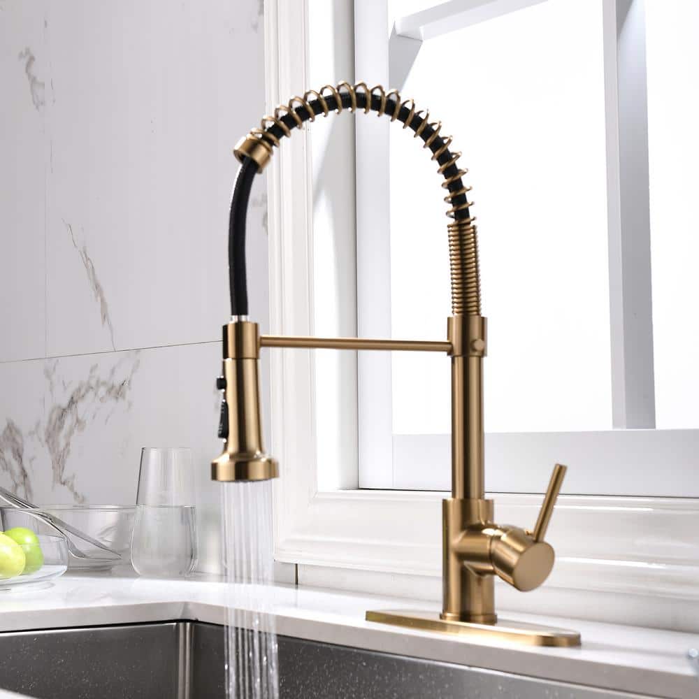 Fapully Commercial Single-Handle Pull-Down Sprayer Kitchen Faucet with ...
