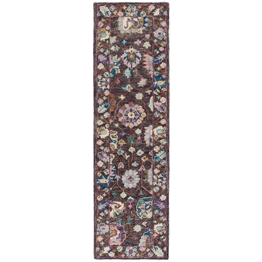 SAFAVIEH Blossom 2 ft. x 8 ft. Charcoal/Lavender Border Aztec Runner ...