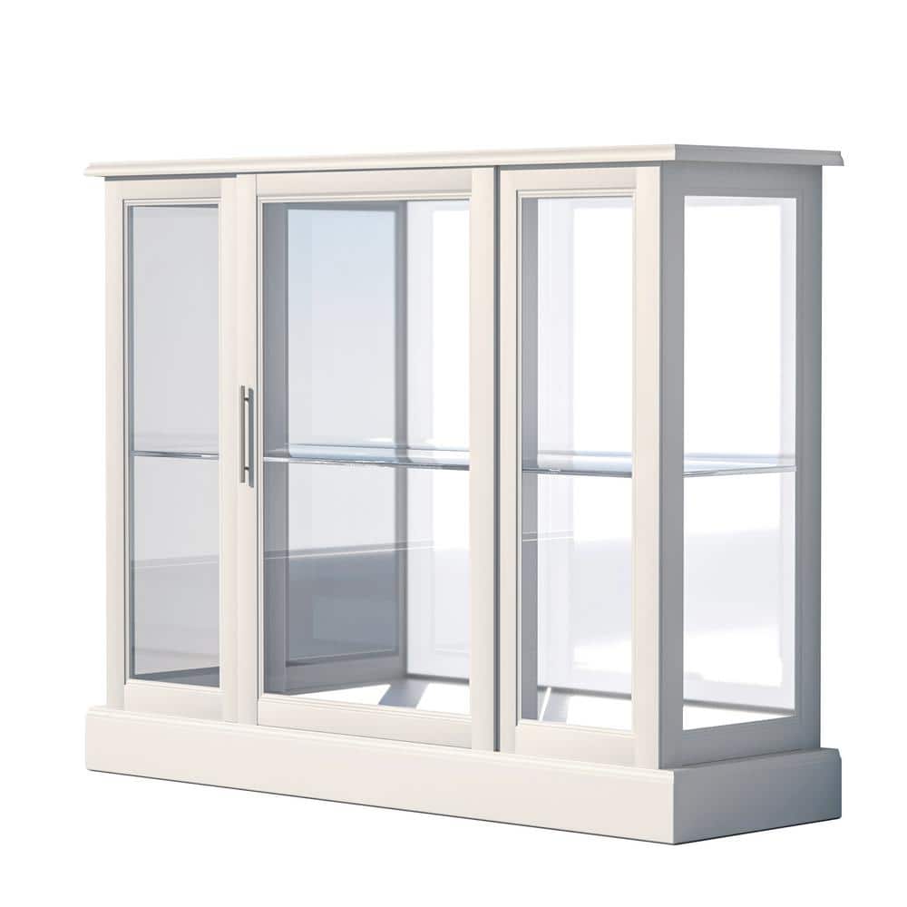 White Width 38 in. Display Cabinet Lighted Floor Standing Curio ...