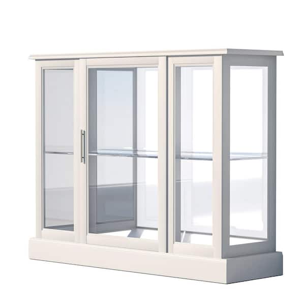 White Width 38 in. Display Cabinet Lighted Floor Standing Curio ...