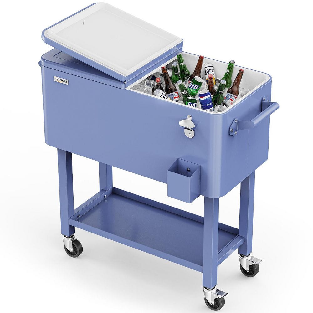 VINGLI 80 qt. Rolling Cart on Wheels, Patio Cooler for Party, Ice Chest ...