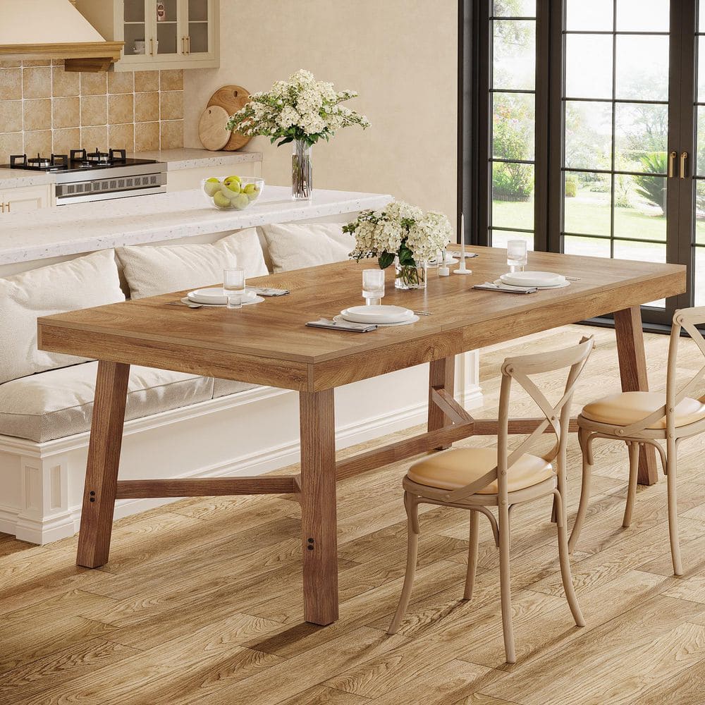 TRIBESIGNS WAY TO ORIGIN 70.9 in. Farmhouse Natural Dining Table for 6 ...