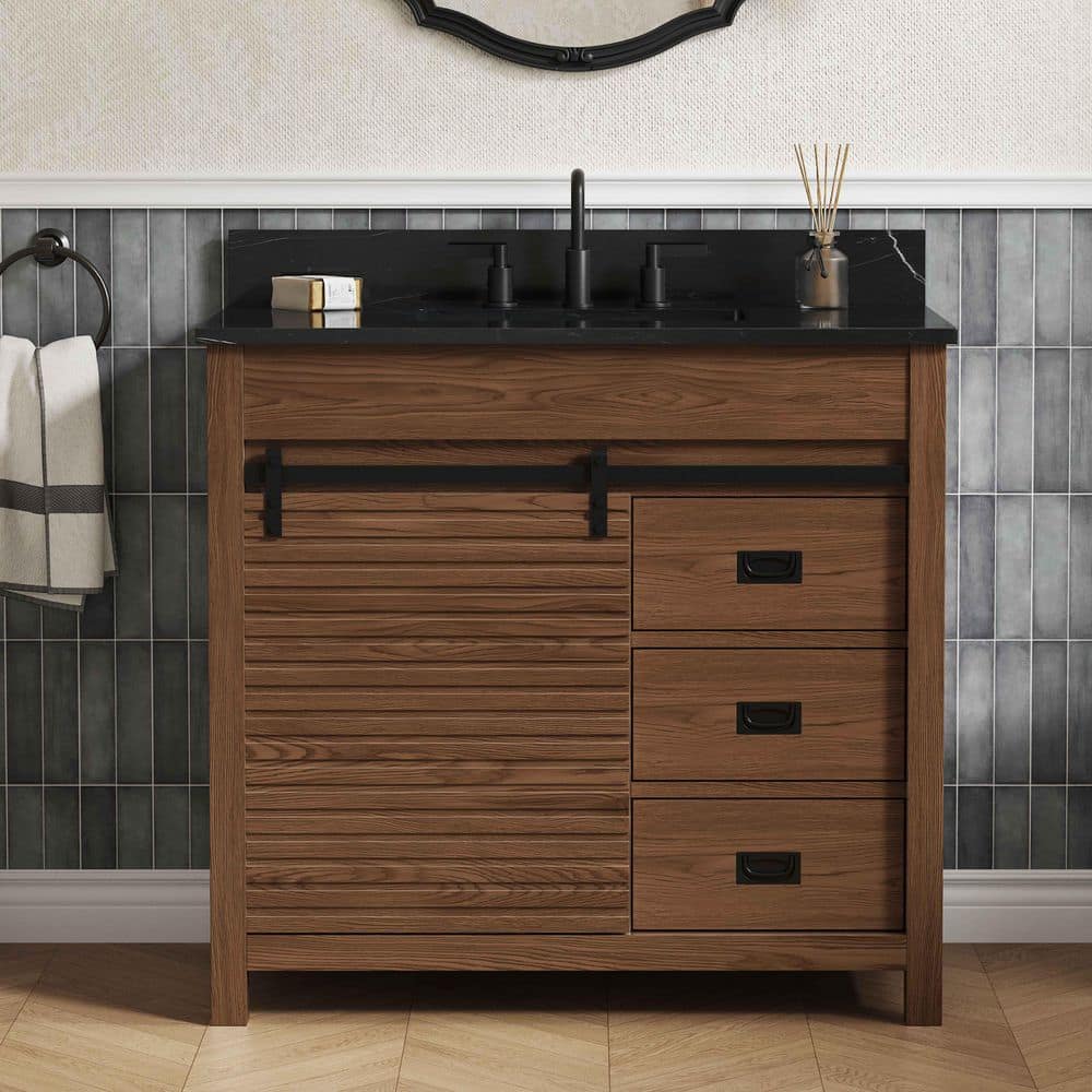 DELUXE DL LIVING Harris 37 in. Single Sink Freestanding Brown Bath ...