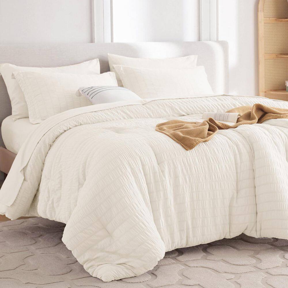 Seersucker All Seasons 7 Pieces Ivory Full Comforter Set Soft ...