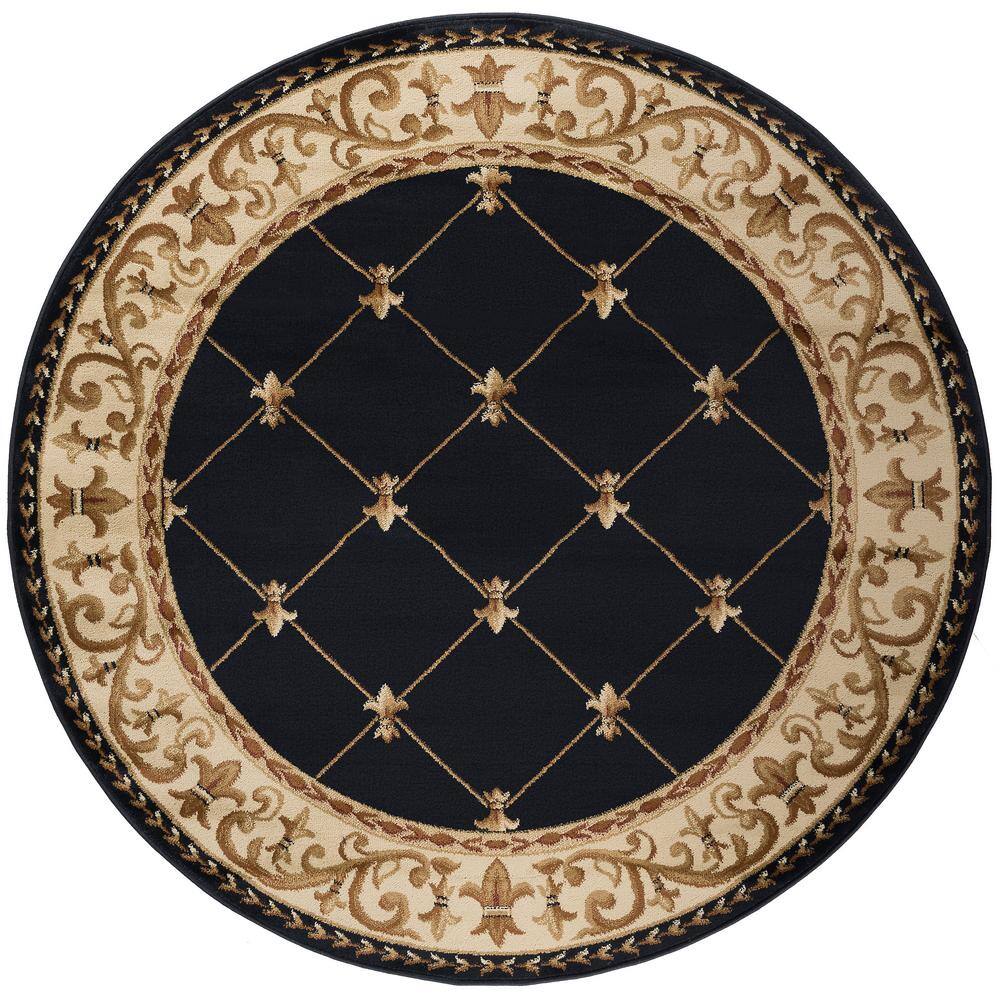 Tayse Rugs Sensation Border Black 8 ft. Round Indoor Area Rug SNS4883 ...