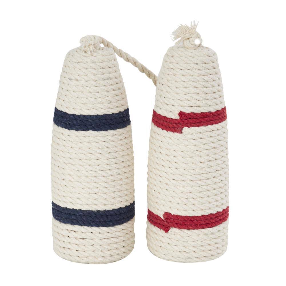 Litton Lane White Wood Handmade Coiled Striped Rope Buoy Sculpture with ...