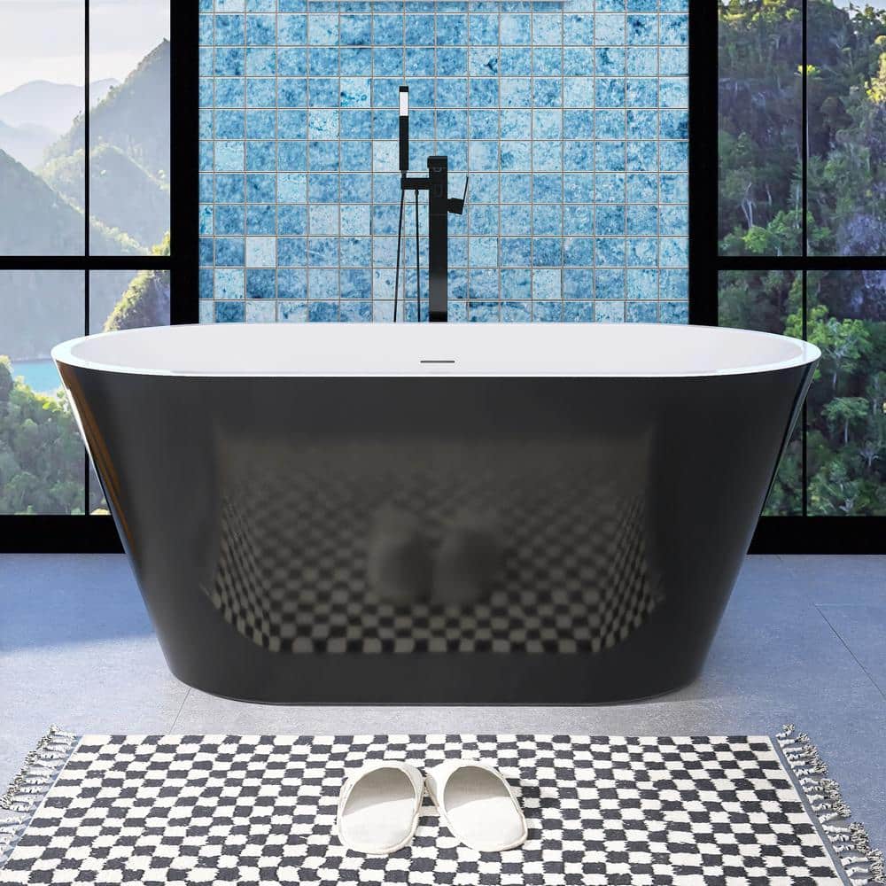 59 in. x 30 in. Acrylic Soaking Bathtub in Matte Black with Center ...