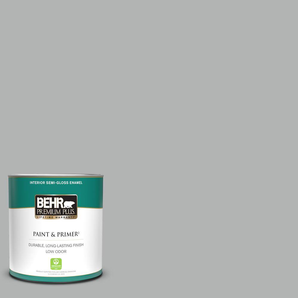 BEHR PREMIUM PLUS 1 qt. #PPU26-08 Silverstone Semi-Gloss Enamel Low ...