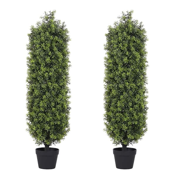 Zeus & Ruta 48 in. Artificial Topiary Cedar Tree, Faux Grass Tree Set ...