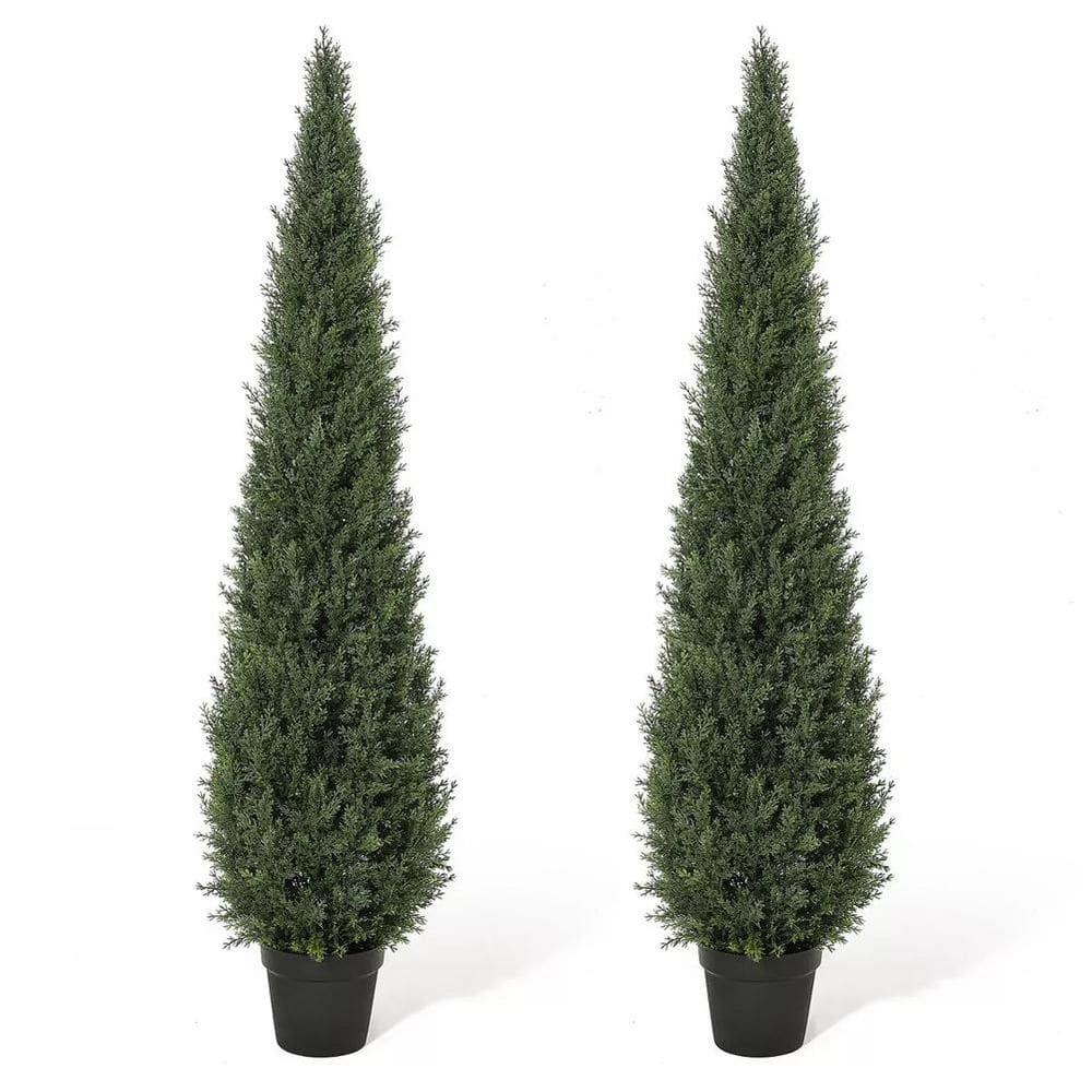 Garvee 2-Pieces 5 ft. Artificial Cedar Topiary Trees for Home Decor ...