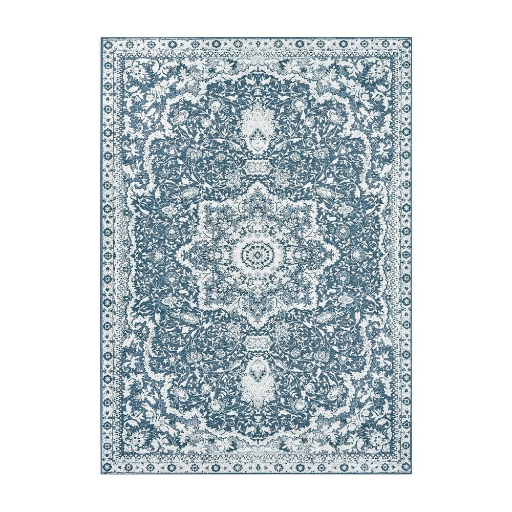 My Magic Carpet Parviz Blue Indoor Machine Washable 5 ft. x 7 ft ...