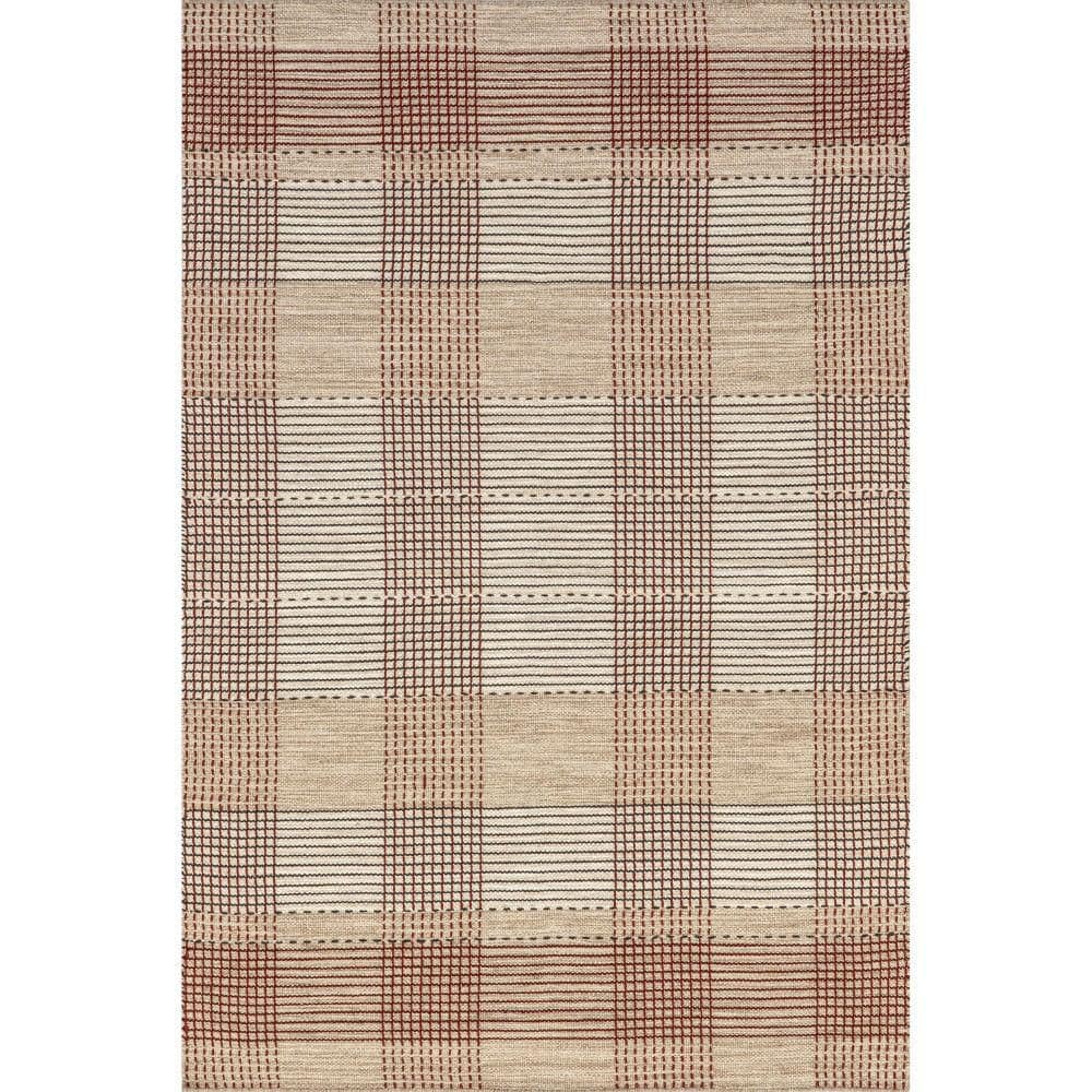 RUGS USA Oregon Plaid Wool Beige 9 ft. x 12 ft. Indoor/Outdoor Patio ...