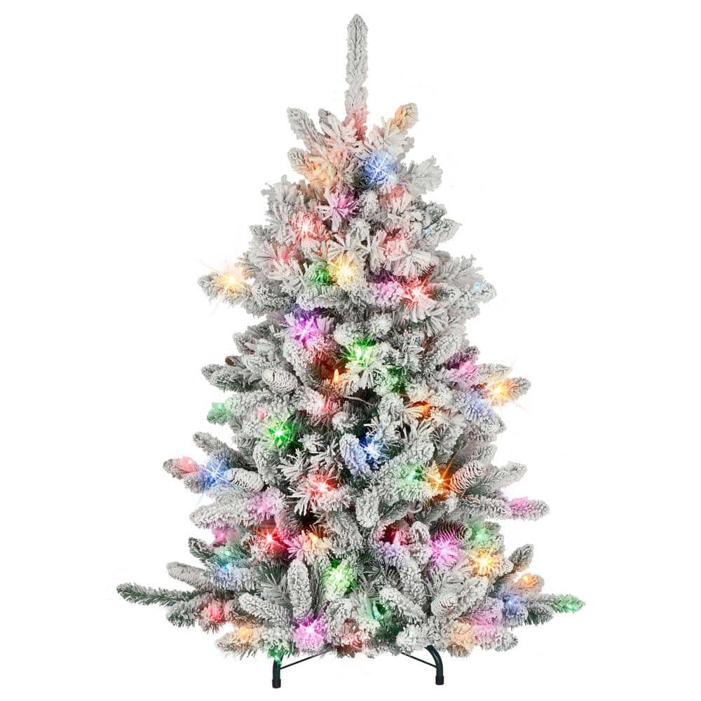 Puleo International 4.5 ft. Prelit Flocked Multi-Light ‎Bennington Fir ...