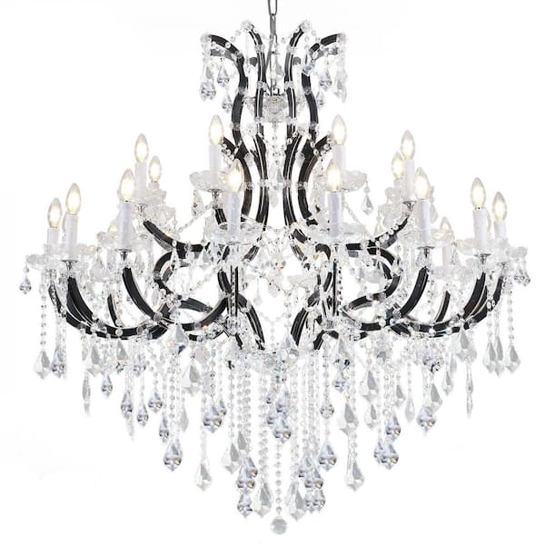 PUYRNF 24-Light 49 in. Crystal Black Chandelier, Large Foyer Chandelier ...