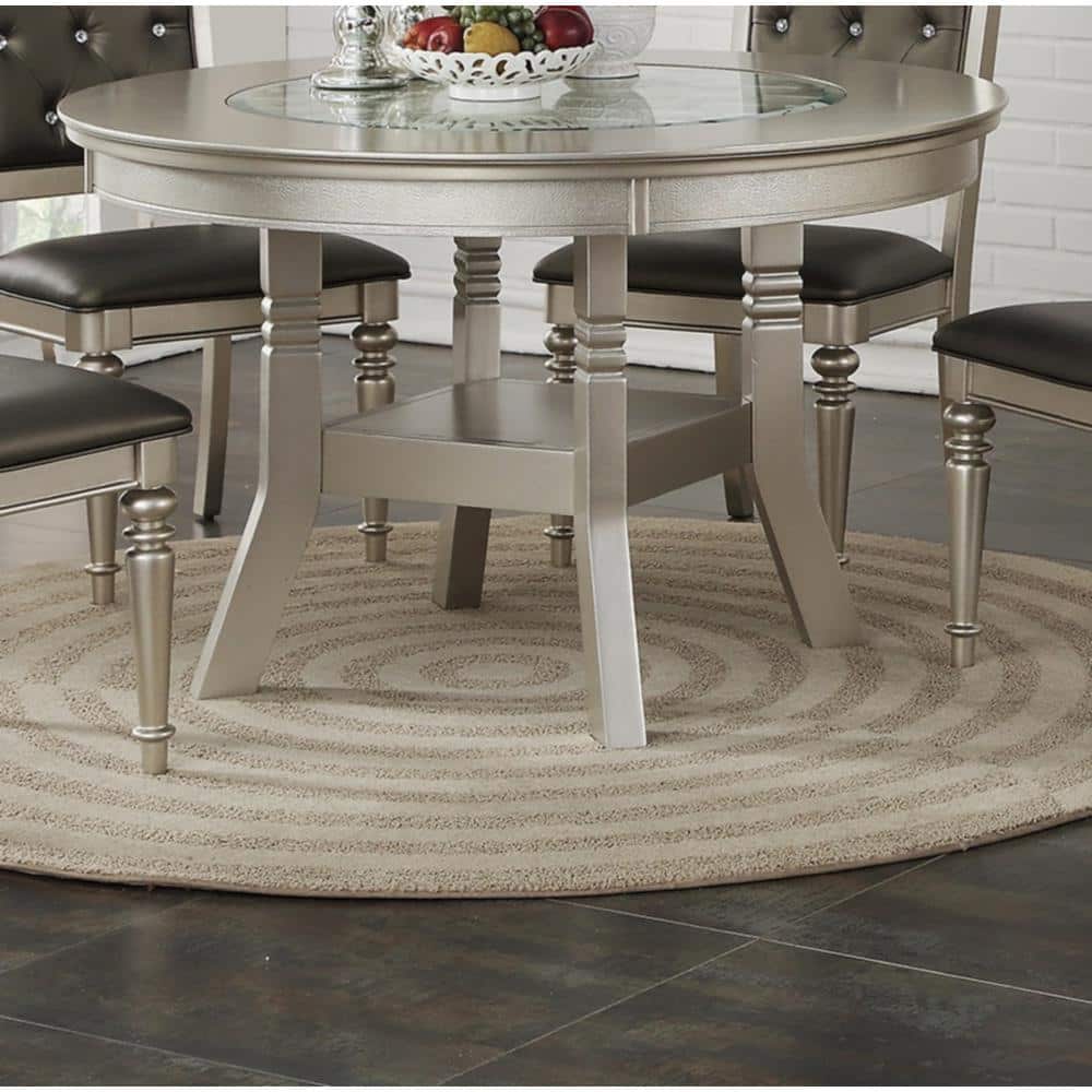 Zeus & Ruta 48 in. x 48 in. x 30 in. Round Dining Table with Silver ...