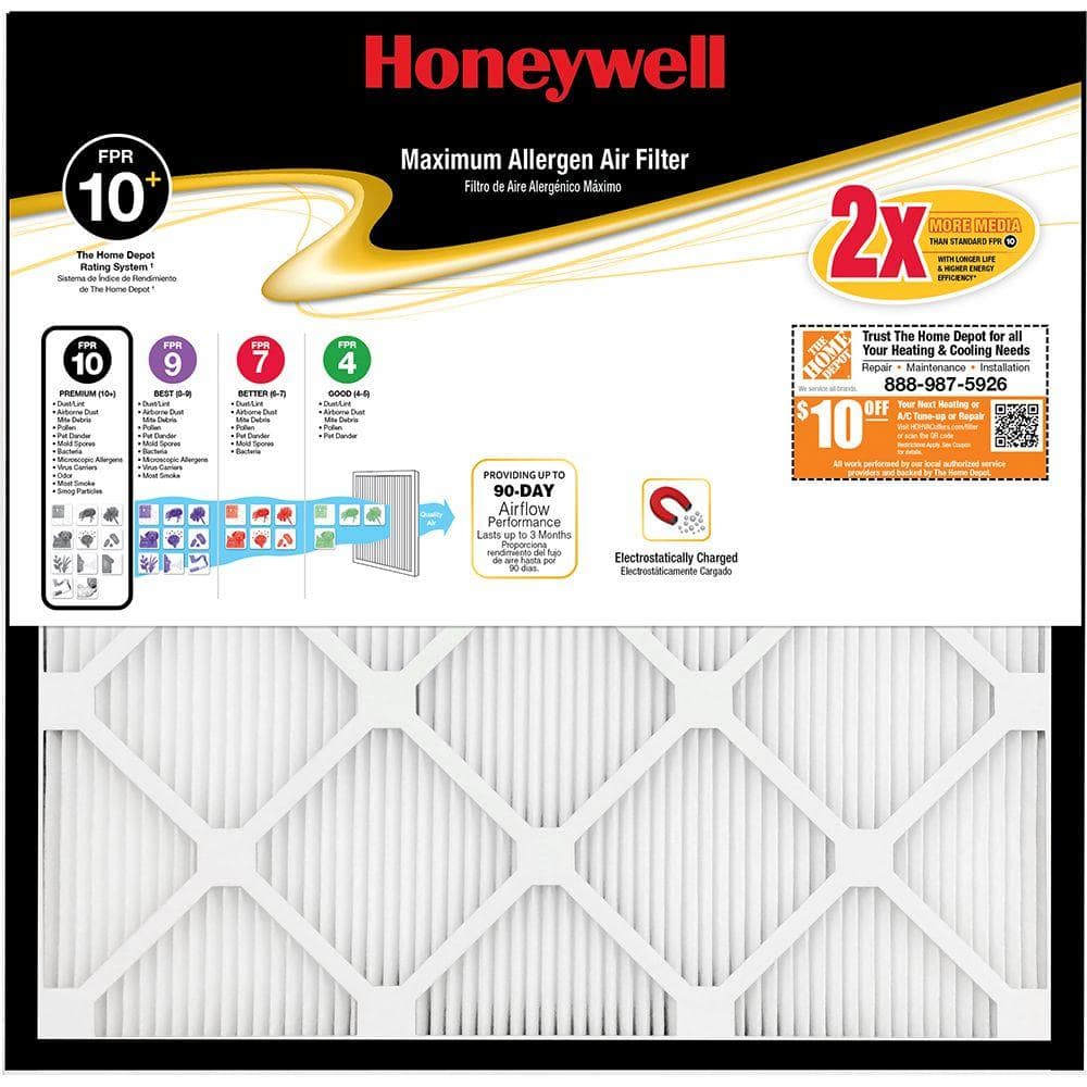 Honeywell 20 x 20 x 1 Maximum Pleated FPR 10+ Air Filter 91101.012020 ...