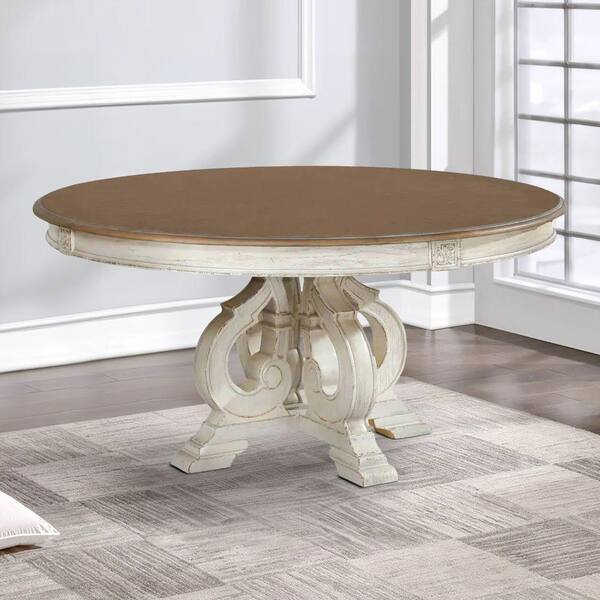 Benjara Modern Style 60 in. White Wooden Pedestal Base Dining Table Seats 4 BM235433