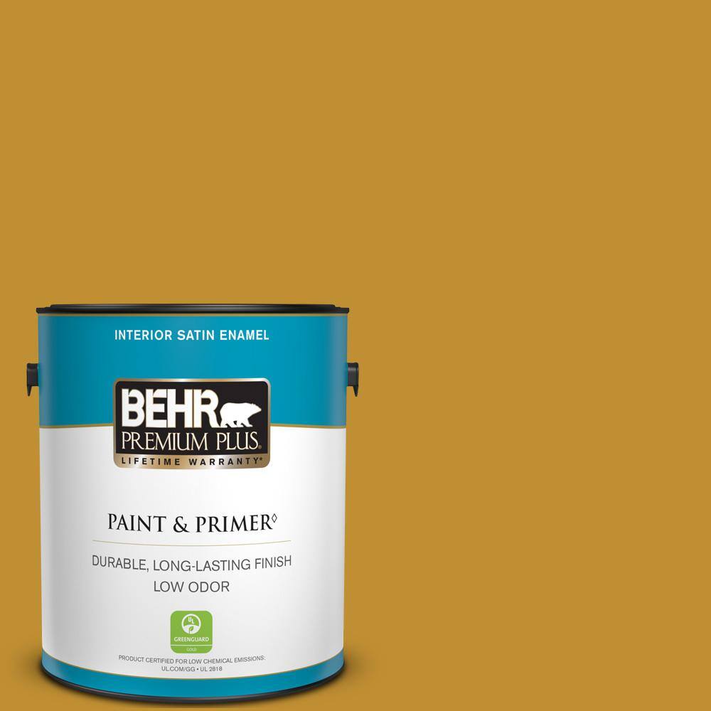 BEHR PREMIUM PLUS 1 gal. #M290-7 Turmeric Satin Enamel Low Odor ...