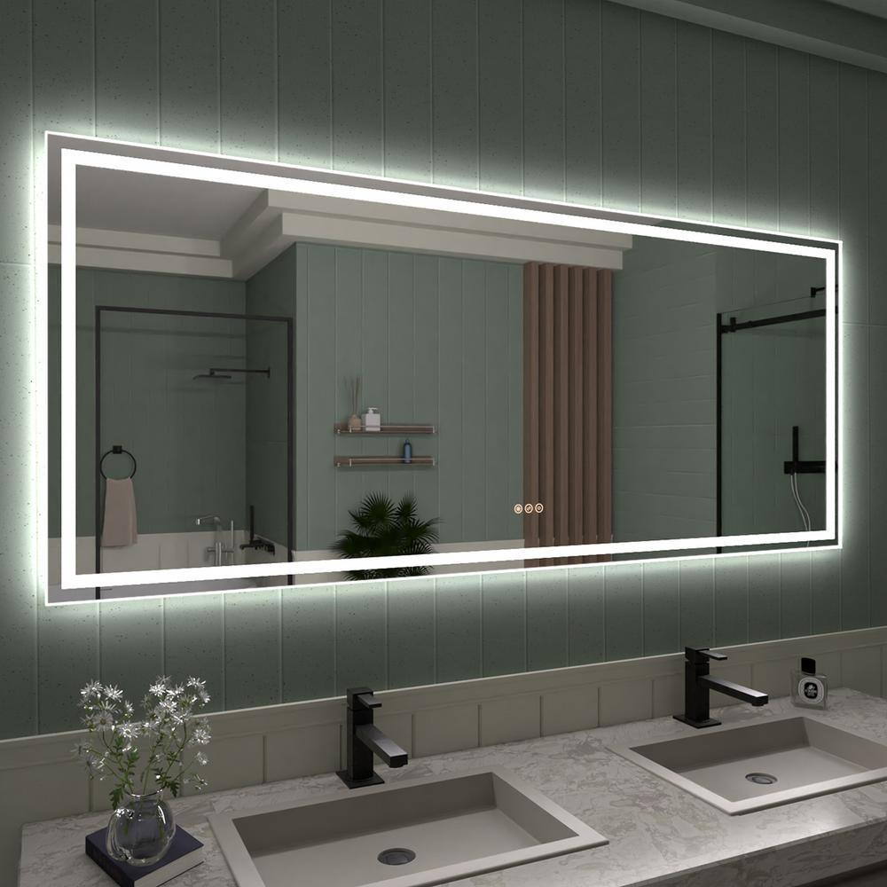 TaiMei 72 in. W x 30 in. H Rectangular Frameless LED Light Anti-Fog ...