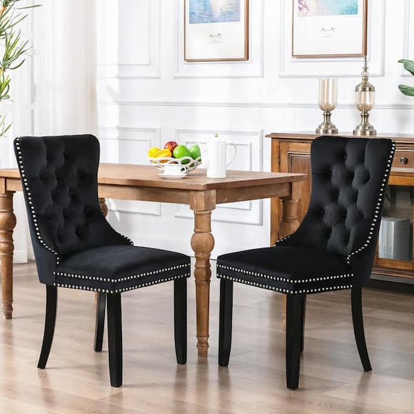 WONDER COMFORT Luxury Black Velvet Dining Chairs Set of 2, Tufted ...