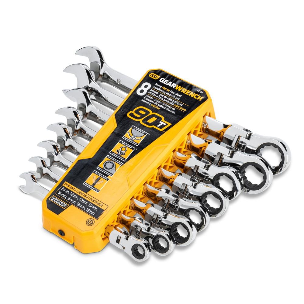 Buy Metric 90-Tooth Flex Head Combination Ratcheting Wrench Tool Set with Tray (8-Piece) Online ...