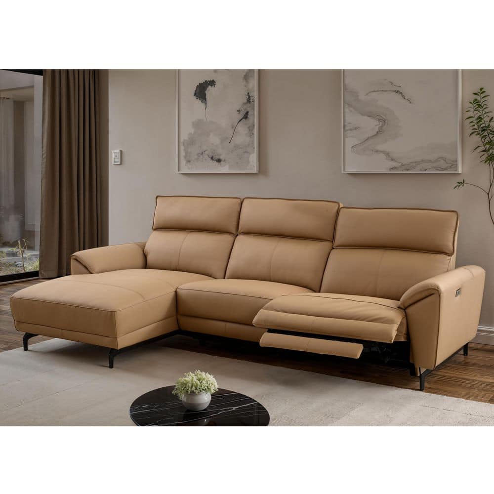 Furniture of America Softed 112.5 in. Slope Arm Leather L-Shaped Power ...
