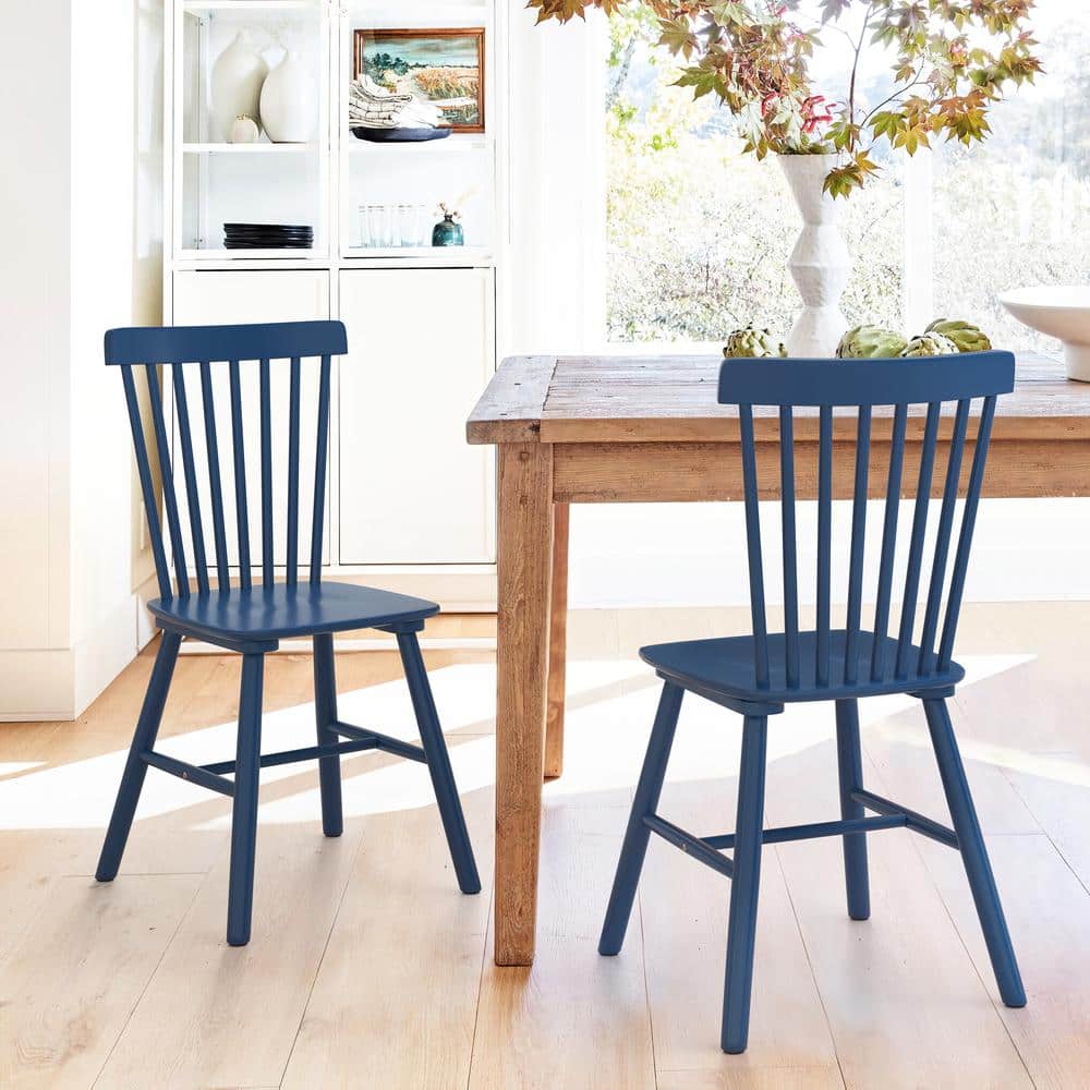 LUE BONA Windsor Navy Blue Solid Wood Dining Chairs for Kitchen and Dining Room (Set of 2) YC ...