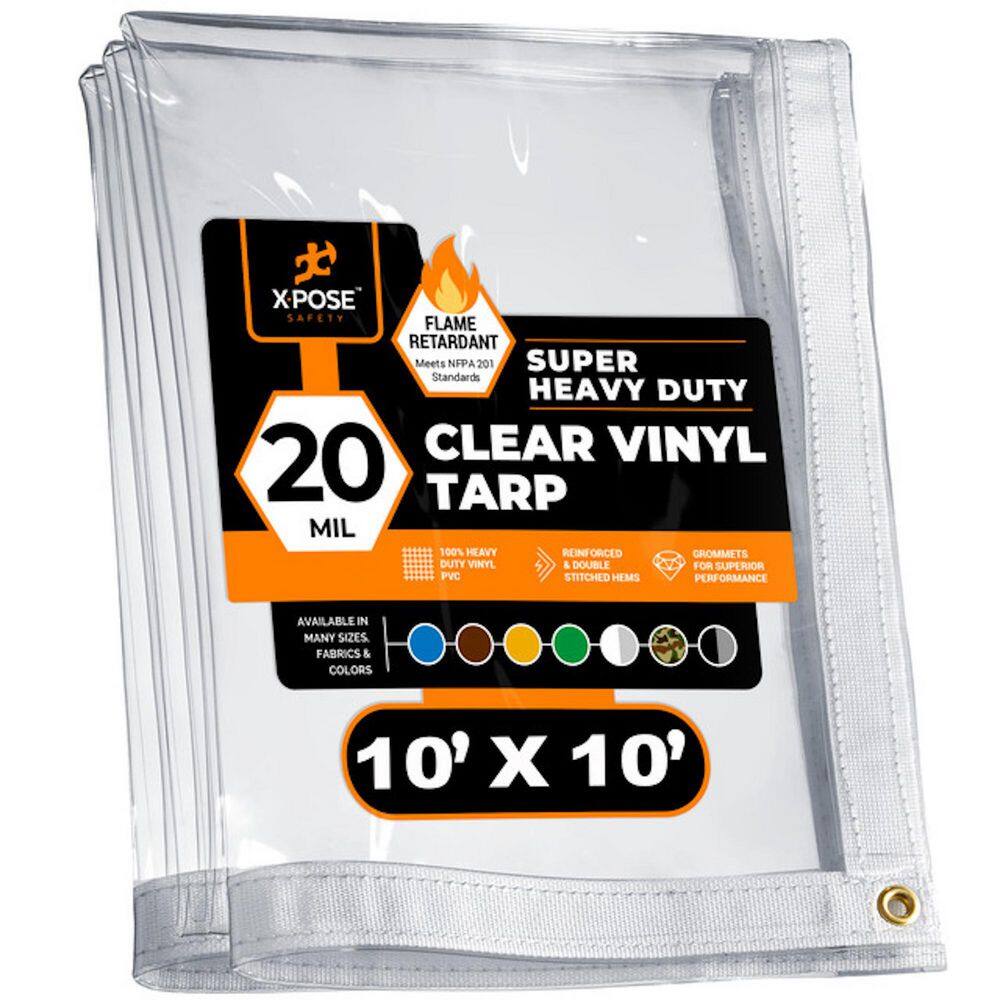 XPOSE SAFETY 10 ft. W x 10 ft. L Clear Vinyl Tarp Heavy Duty 20 Mil ...