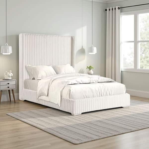 Benjara Wolo White Wood Frame Twin Size Platform Bed with Wing ...