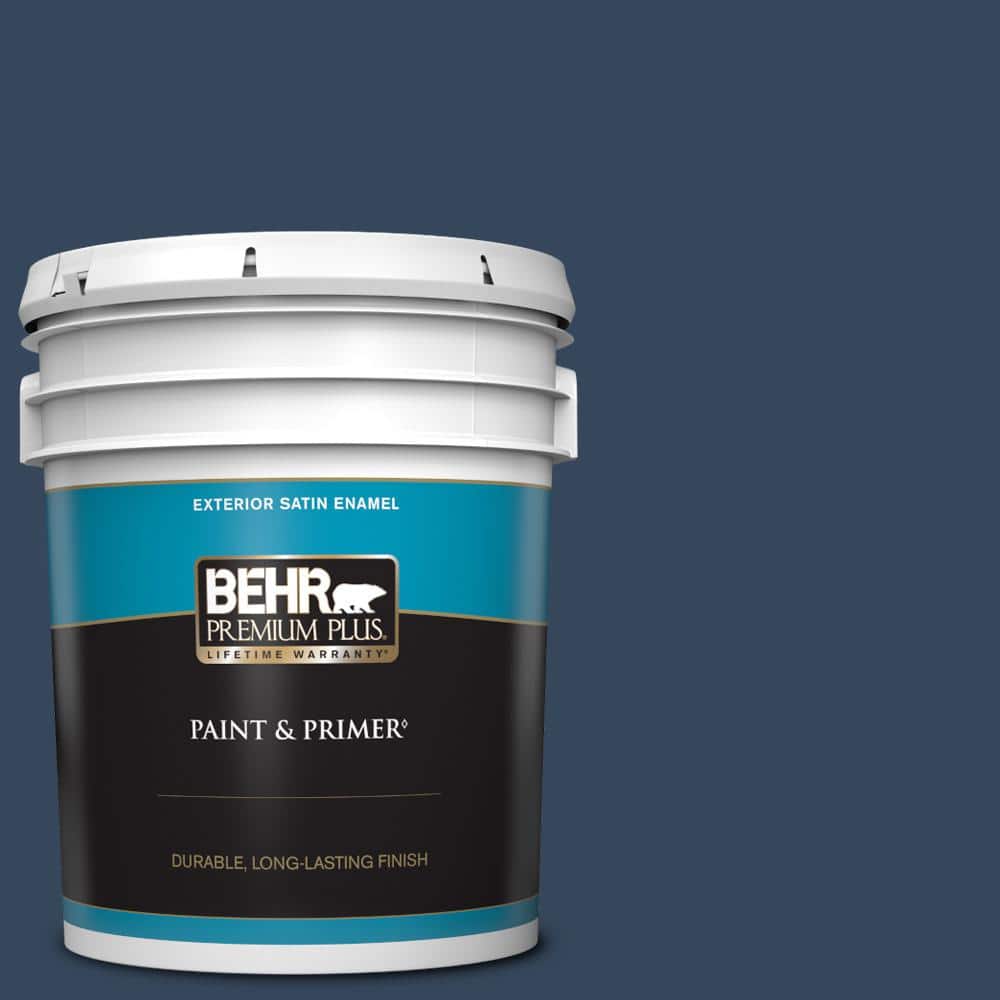 BEHR PREMIUM PLUS 5 gal. #MQ5-54 Compass Blue Satin Enamel Exterior ...