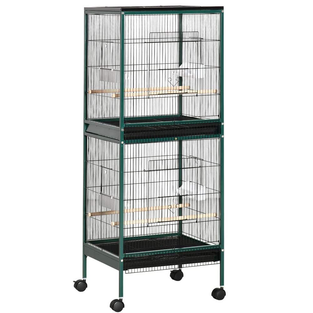 55 in. Green Steel Large Flight Bird Cage with Multi-Door Design, Stand ...