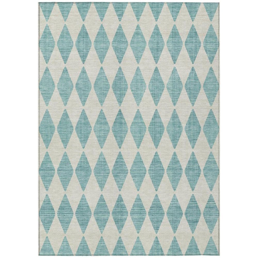 HomeRoots Teal Blue, Ivory 9 ft. x 12 ft. Woven Geometric Polyester ...
