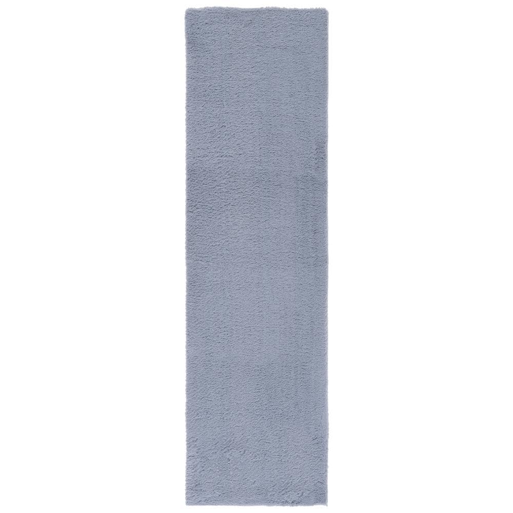 SAFAVIEH Faux Rabbit Fur Light Grey/Blue 2 ft. x 8 ft. Machine Washable ...