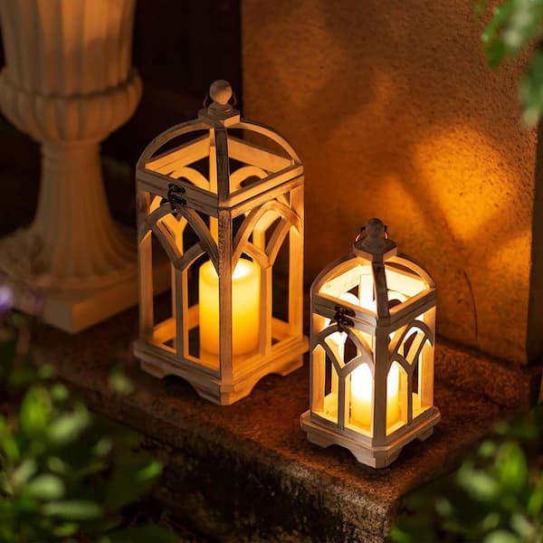 16 in. x 6.8 in. Washedwhite Wood Rustic Lantern without Candle ...