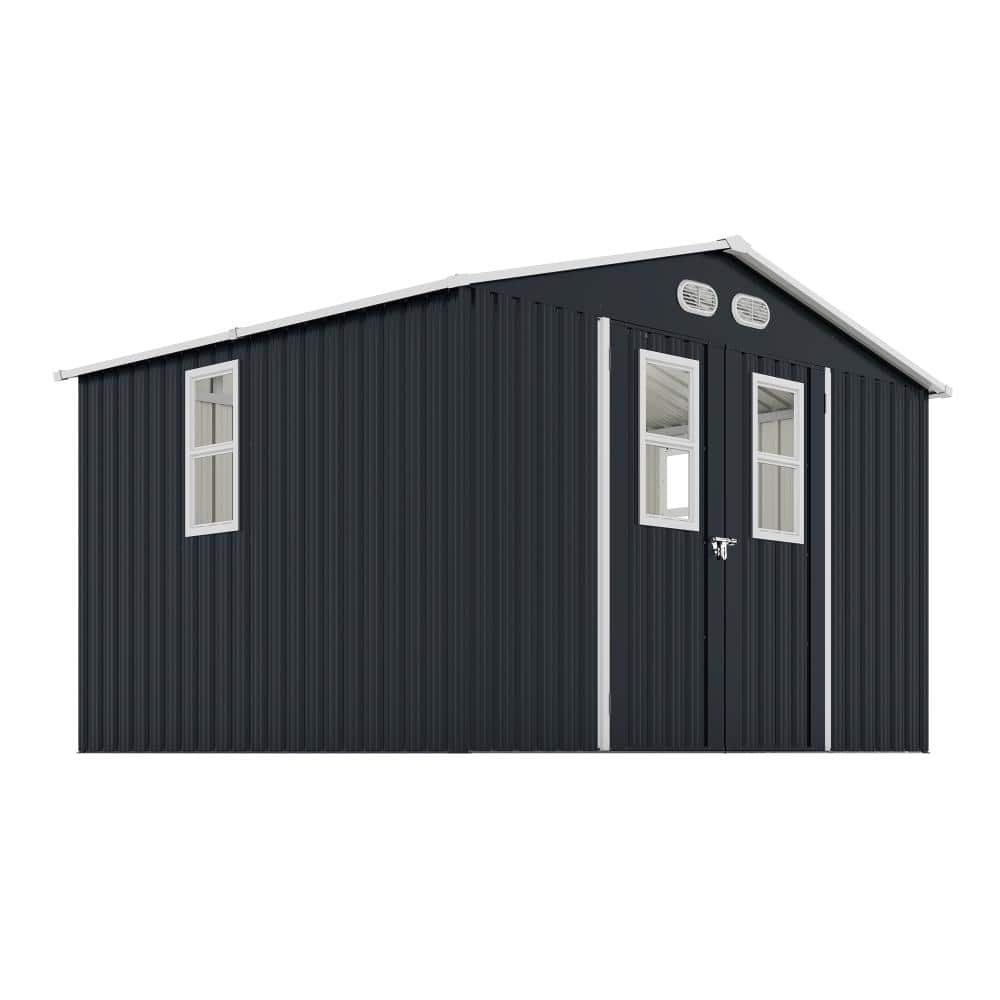 JUJABU 8 ft. W x 10 ft. D Gray Outdoor Storage Shed with Windows, Doors ...