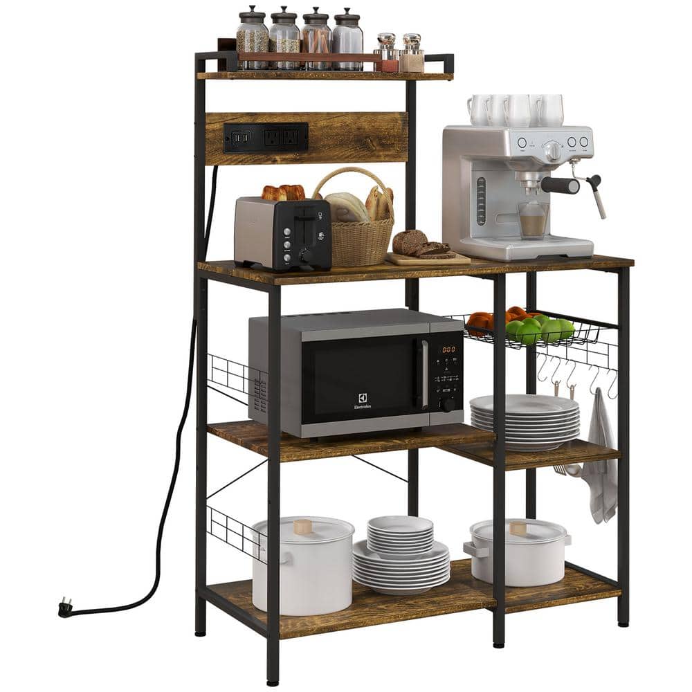 grossag 7-Shelf Brown Pantry Organizers with Power Outlet, USB Charger ...