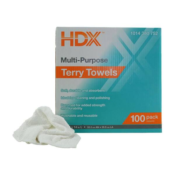 HDX 14 in. x 14 in. Multi-Purpose Terry Towels (100-Pack) T-00902-HDX ...