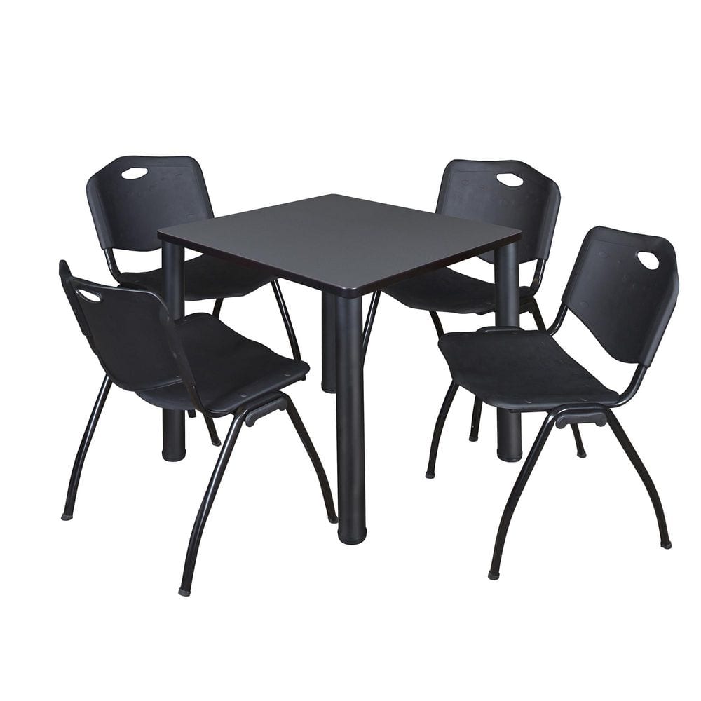 Regency Kee 30 in Grey Top Square Breakroom Table Desk, Black Legs, 4 M ...