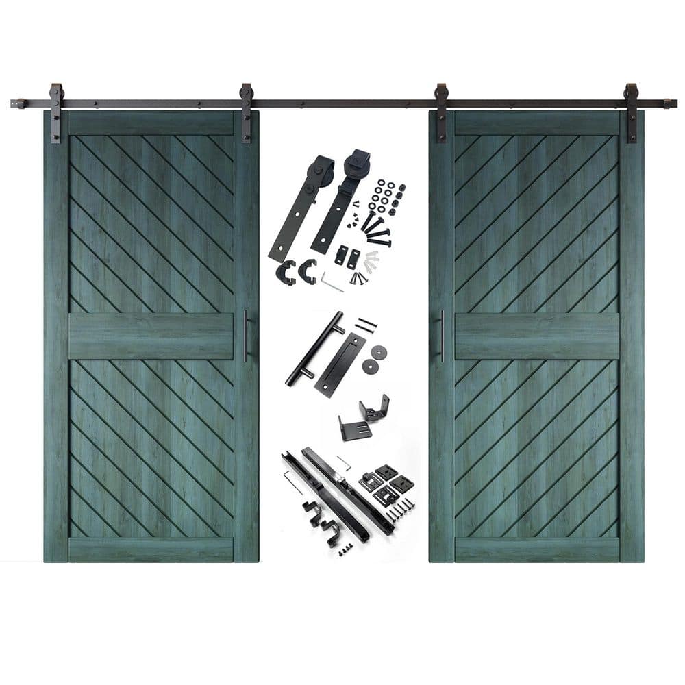 HOMACER XT2 36 in. x 84 in. C-Panel Royal Pine Slanted Stripe Design Double Pine Wood Sliding ...