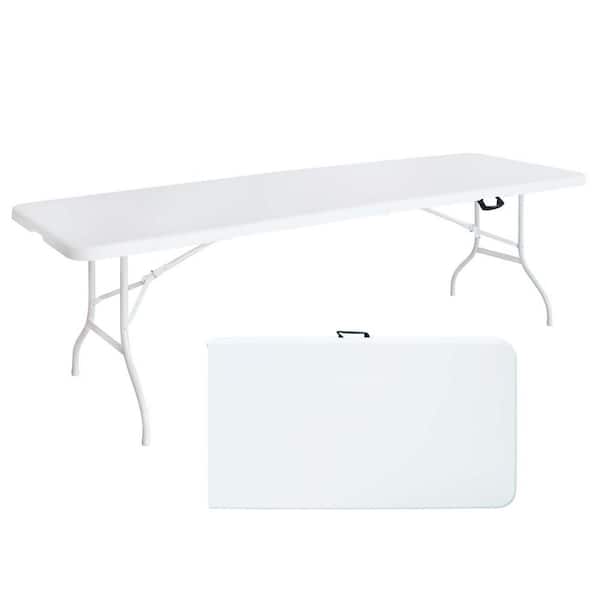 96 in. Outdoor White Rectangle Metal Folding Picnic Tables with Side ...