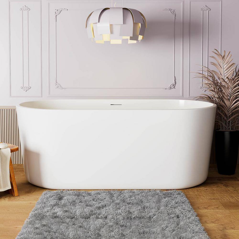 INSTER 59 in. Modern Acrylic Flatbottom Freestanding Luxury Tub Curve ...