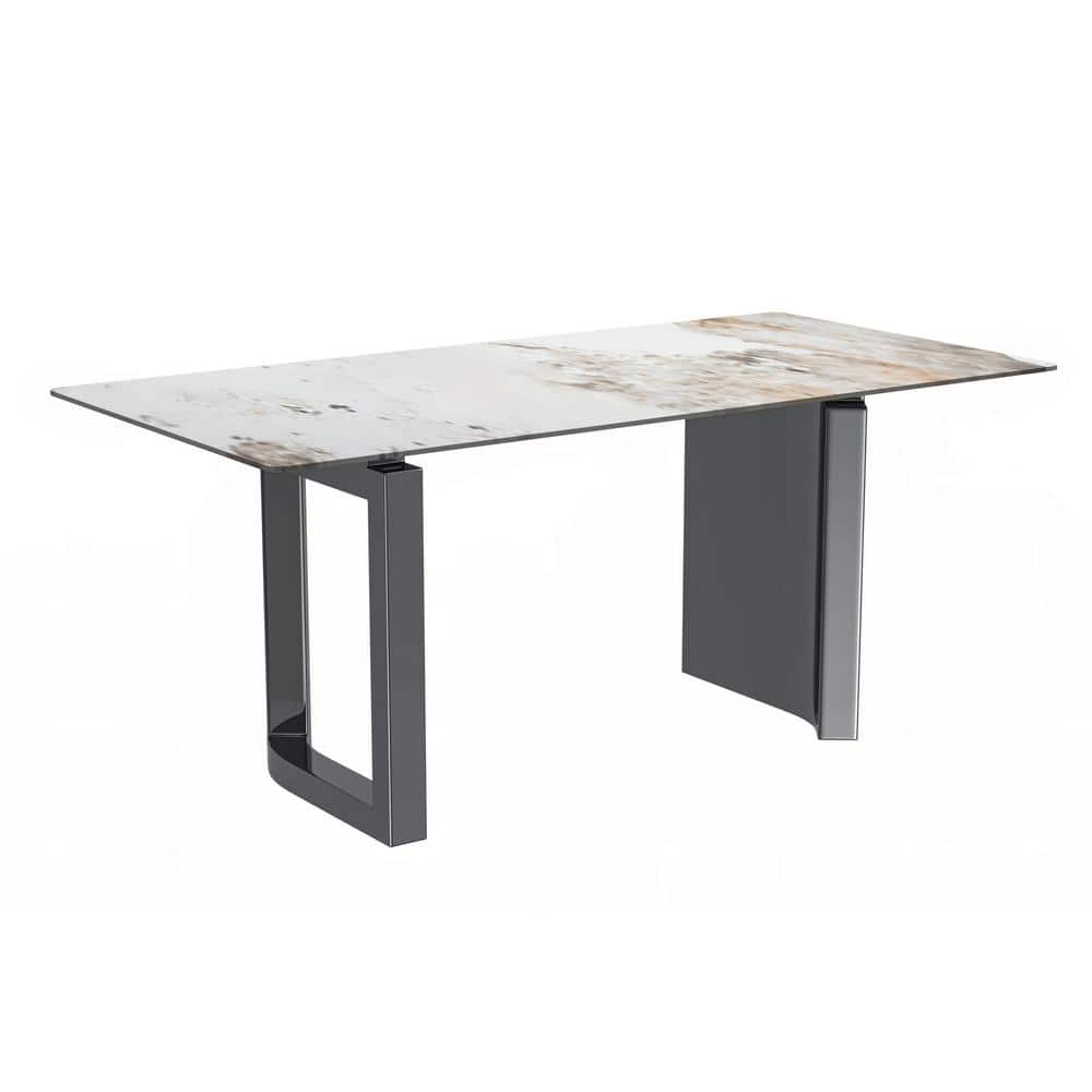 Leisuremod Astra Modern White Grey Sintered Stone 70.86 in. Sled Dining ...