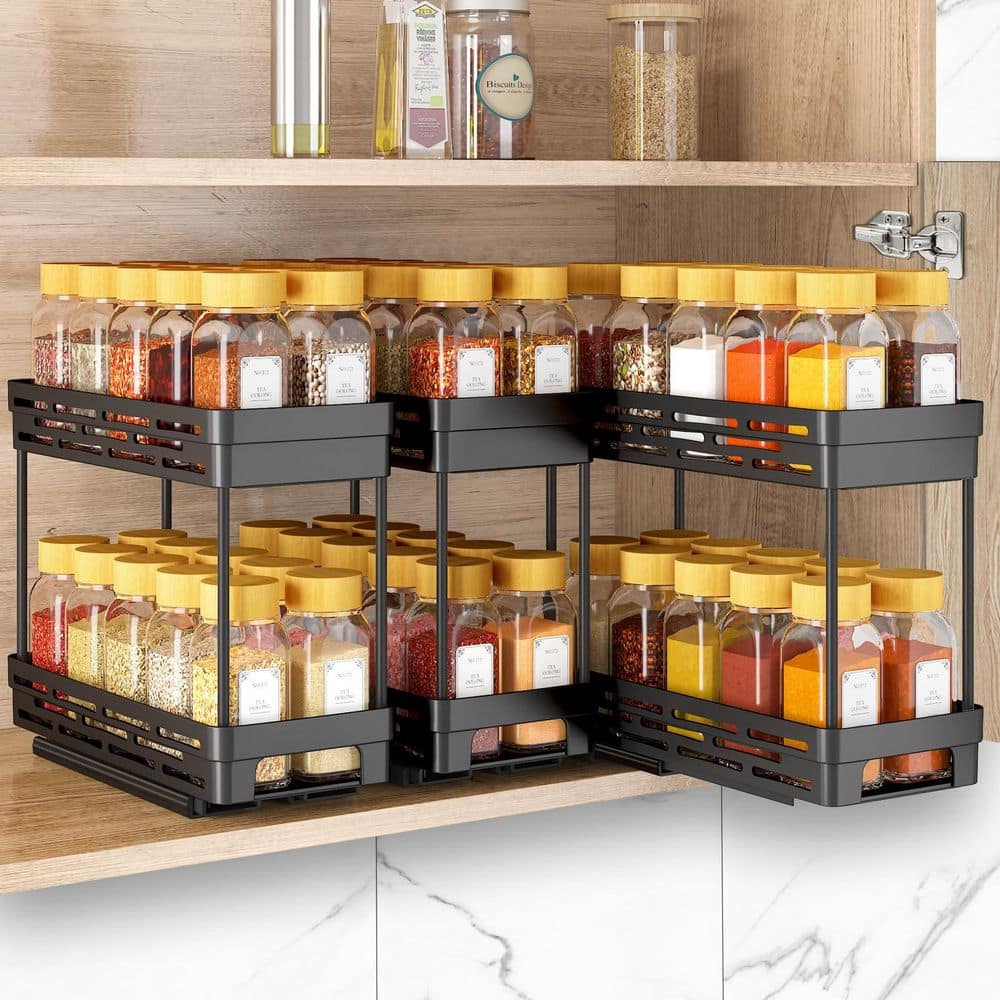 Wudkey 3 Pack Pull Out Spice Rack Organizer for Cabinet, 2 Tier Slide ...