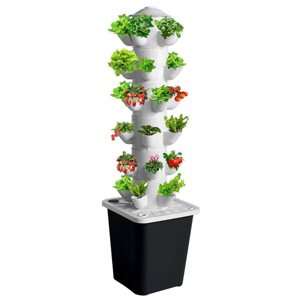 .N/A 30-Plant Hydroponic Tower Kit with Silent Pump, Timer, and Adapter ...