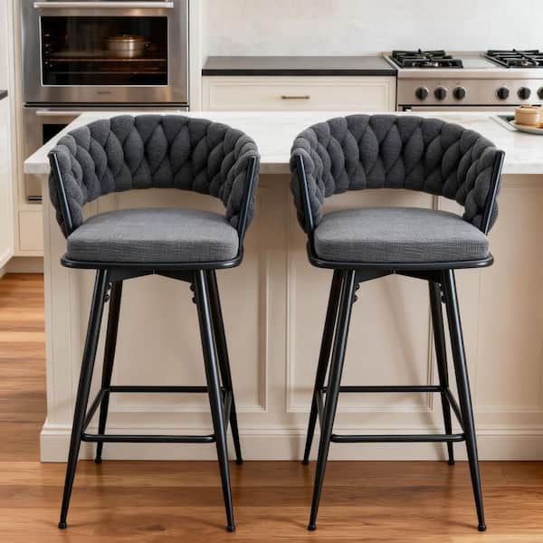 Clihome Set of 2 Swivel 34.6 in. H Dark Gray Metal Bar Stools with ...