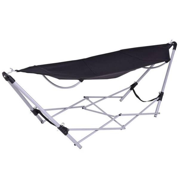 Clihome 7.9 ft. Outdoor Steel Frame Black Portable Folding Hammock with ...