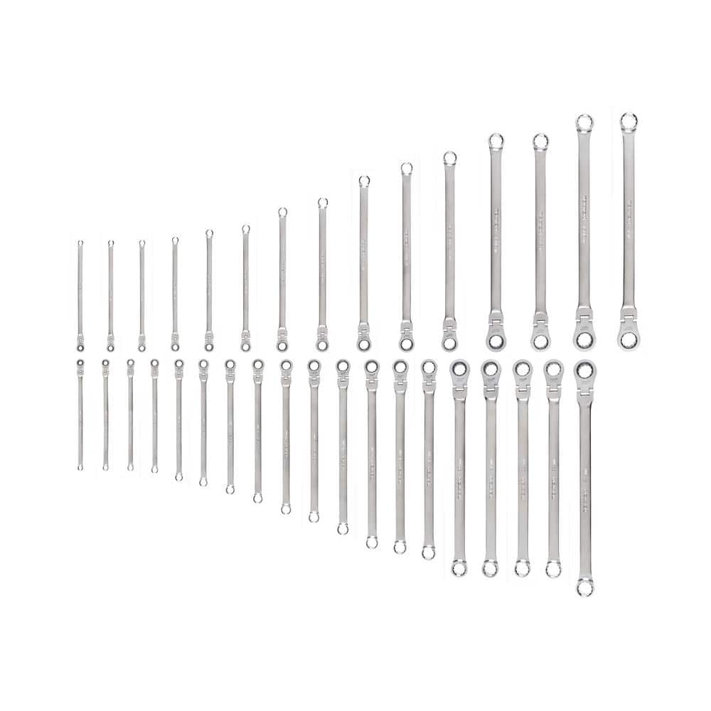 TEKTON Long Fixed/Flex Head 12-Point Ratcheting Box End Wrench Set, 34 ...