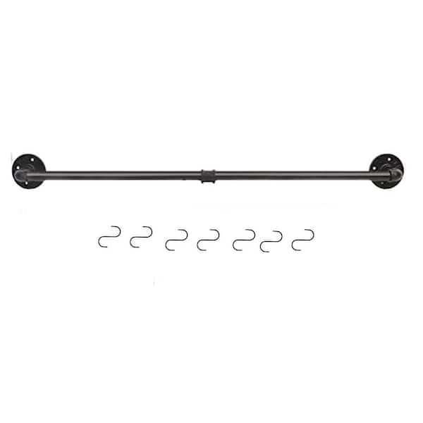 Anqtovp Black Wall Mounted Pipe Pot Bar Rack Organizer with 15 S Hooks ...