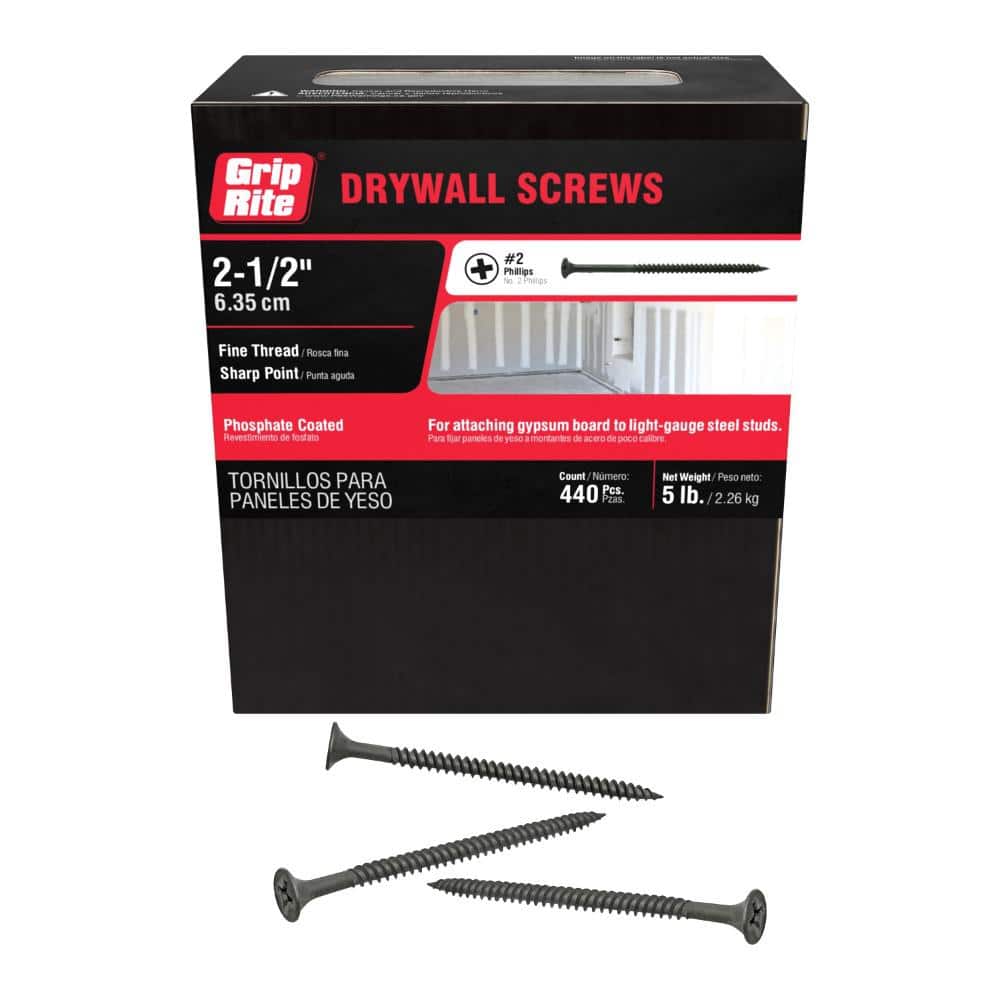 Grip-Rite #8 x 2-1/2 in. #2 Phillips Bugle Head Fine Thread Drywall ...