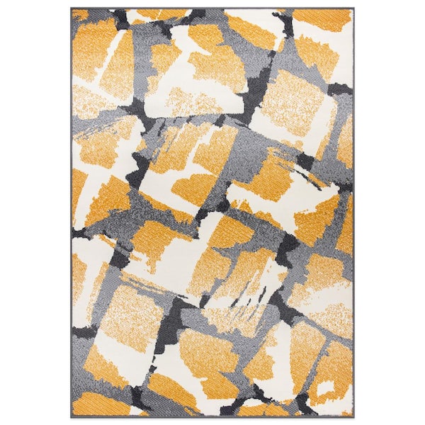 World Rug Gallery Contemporary Abstract Design Yellow 7 ft. 10 in. x 10 ...